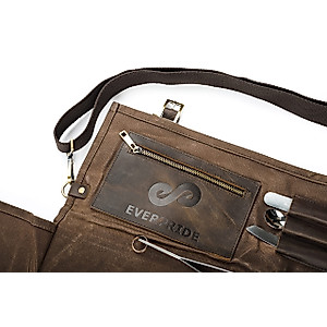 EVERPRIDE Waxed Canvas and Leather Chef Knife Roll Bag – Chef Bag Holds 10 Knives up to 18” PLUS Pocket for Cooking Accessories – Durable Knife Case for Professional Chefs – Knives Not Included