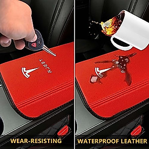 WUDUWUKA Car Armrest Cover for Tesla Model 3/Y PU Leather Center Console Cover for Tesla Waterproof Auto Armrest Box Cover Decoration Interior for Model 3 2017-2023 or Model Y 2020-2023-Red