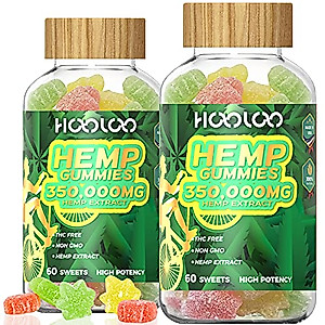 Hemp Gummies for Deep and Sound Bedtimes & Focus, Fruity Vitamins Hemp Gummy Infused Hemp Oil 350,0000mg, Made in USA, 2 Pack 120 Edibles