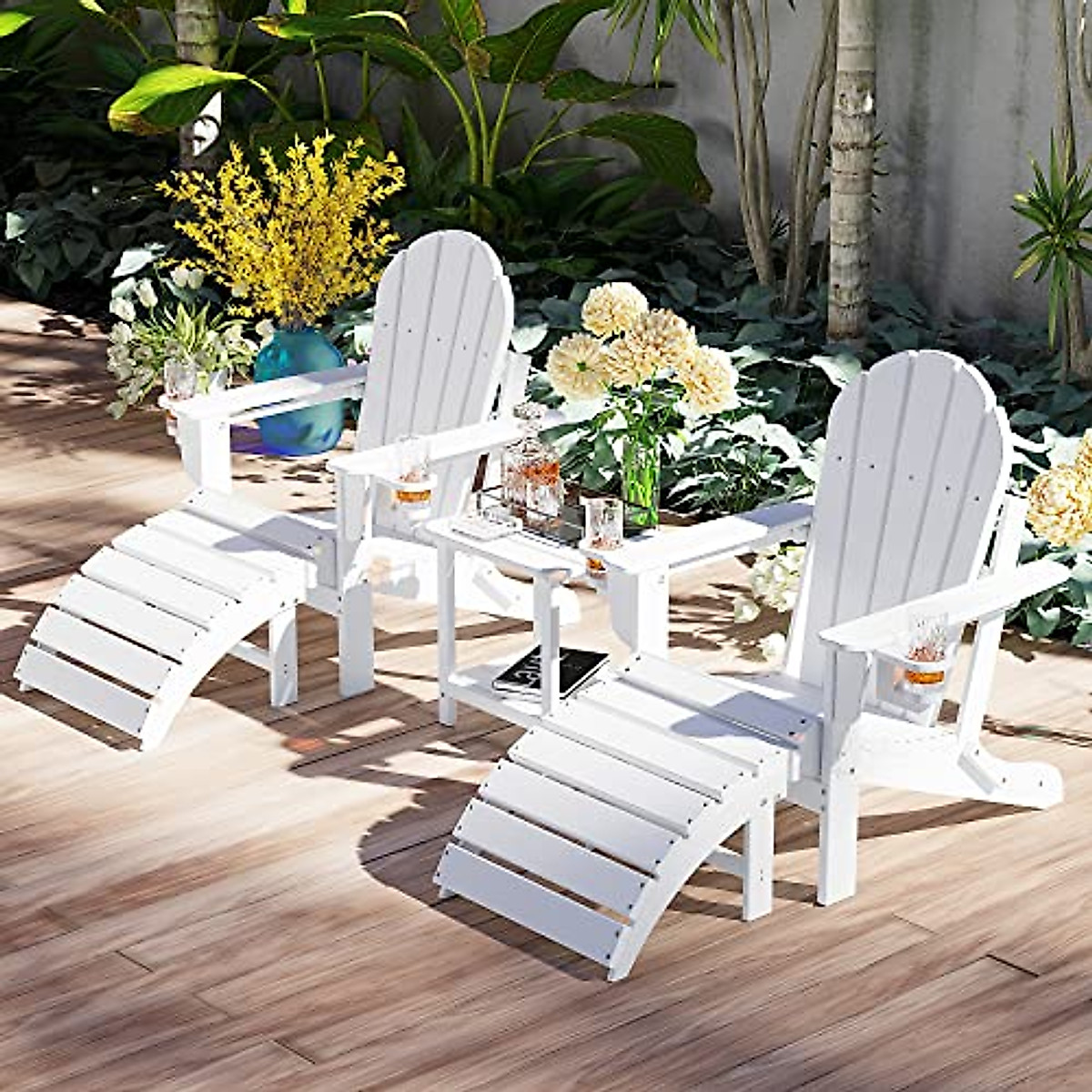 Sundale Outdoor Plastic All-Weather Adirondack Chair Ottoman, Adirondack Chair Footrest, Fade and Rust Resistant, Perfect for Outside Patio Garden Pool Yard White