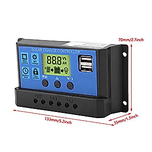Akozon Solar Panel Controller, Solar Charger Controller Intelligent Panel Battery Regulator PWM 12V 24V Dual USB (YJSS-10A)