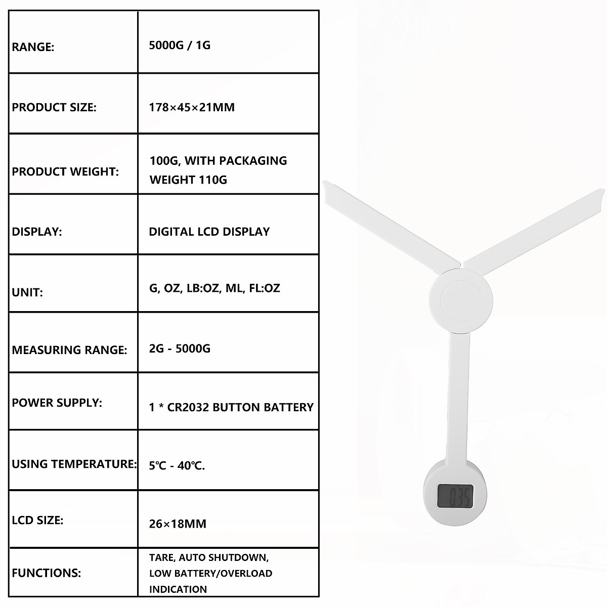 Kedoo Food Kitchen Scale, Digital Grams and Ounces, LB, ML, FL, for Weight Loss, Baking, Cooking, LCD Display (White)