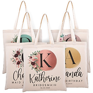 Generic Personalized Initial Tote Bag for Bridesmaid, Customize Brush Totes for Events, Bachelorette Party. Maid of Honor, Bridal Shower, Baby Shower, Custom Gift Bags for Christmas, Mother's Day Single, Beige