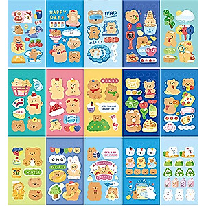 ANKOMINA 50 Sheets Cute Bear Sticker Spiral Book Small Cartoon Animal Decorative Stickers Korean Stationery for DIY,Journal,Scrapbooking,Laptop,Phone,Luggage,Water Bottle
