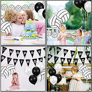 16 Pieces Volleyball Party Decorations, Volleyball Themed Happy Birthday Banner Flags, Black and White Volleyball Paper Garland Volleyball Balloons for Sports Theme Birthday Party Supplies