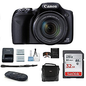 Canon Powershot SX530 HS Digital Camera Bundle Kit; Includes: Spare NB-6L Battery + 32GB SDHC Class 10 High Speed Memory Card + Camera Bag + Mini Tripod and Card Reader + More