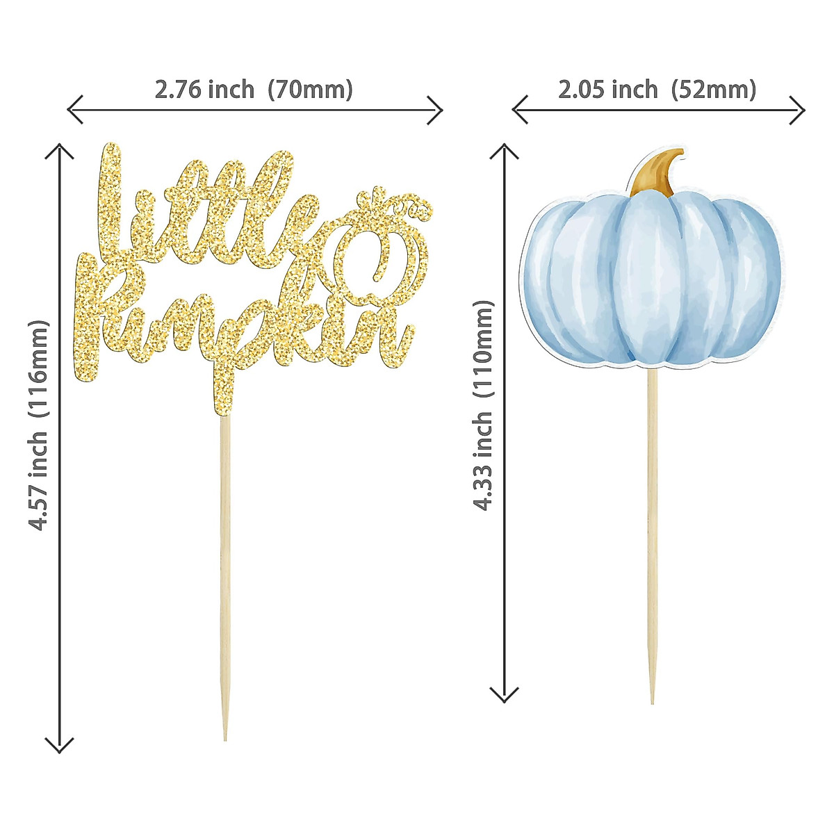 Gyufise 24Pcs Little Pumpkin Cupcake Toppers Blue Pumpkin Cake Toppers Gender Reveal Cake Decorations for Thanksgiving Birthday Baby Shower Fall Theme Party Decoration Supplies