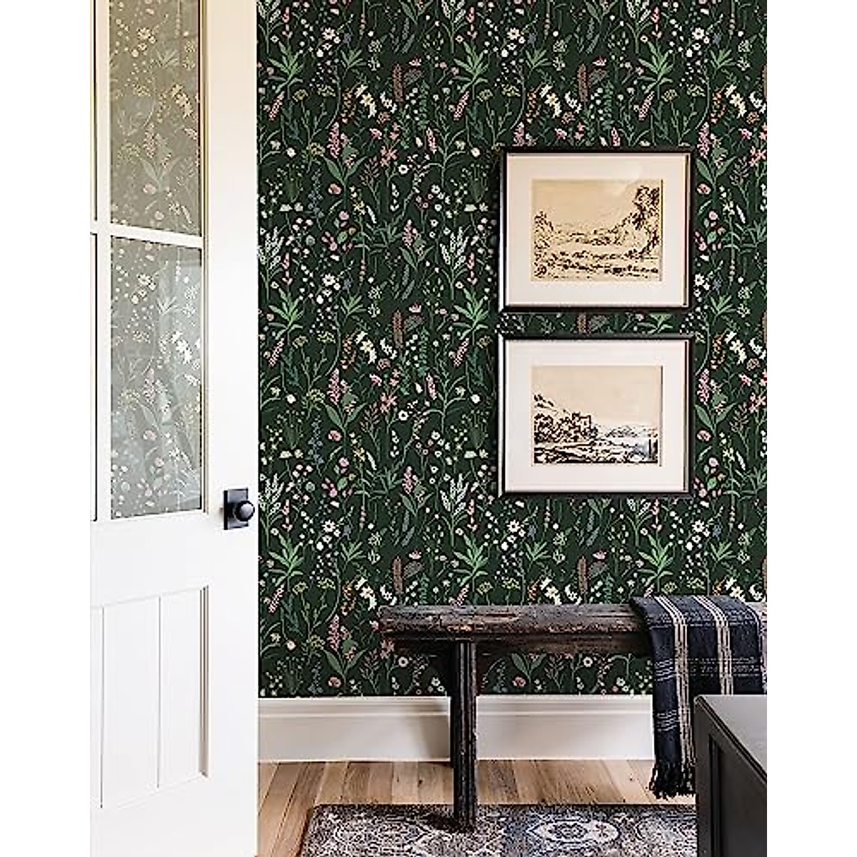 JiffDiff Floral Wallpaper Peel and Stick Farm Floral 236.22" x 17.32" Wildwood Wallpaper Dark Wallpaper Self Adhesive Wallpaper Coverage 30 sq.ft