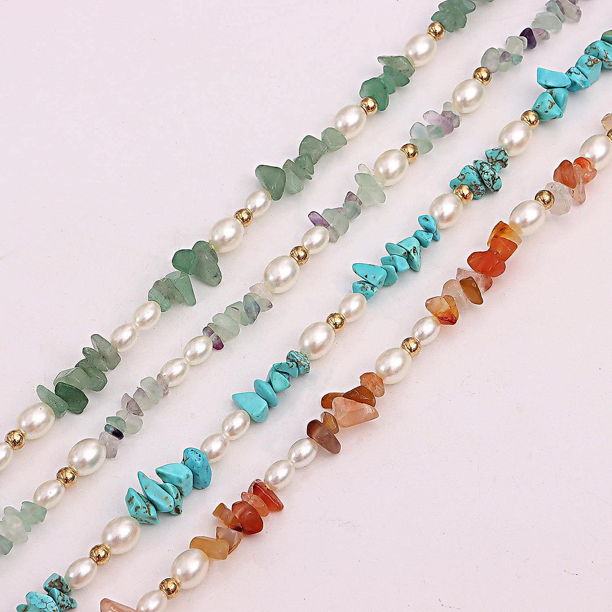 Bohemian Pearl Carnelian Crystal Necklace Green Transparent Crystal Natural Irregular Stone Choker Turquoise Beaded Necklace for Women Jewelry-light