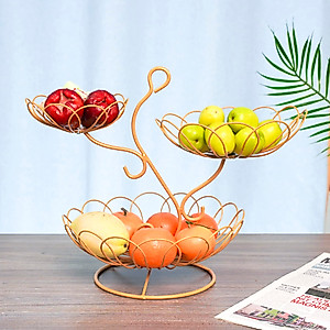 Vytaco flower Fruit Basket, 3 Tier Fruit Basket Bowl Vegetable Organizer for Kitchen, Metal Wire Vegetable Produce Storage Baskets for Kitchen, Detachable Vegetable Storage，Fashion Fruit Bowl (yellow)
