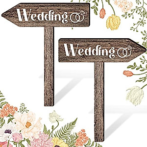 Blulu 2 Pieces Wedding Directional Road Arrow Sign Wedding Sign Ceremony Sign and Reception Waterproof Large Wedding Sign with Stakes for Wedding Supplies
