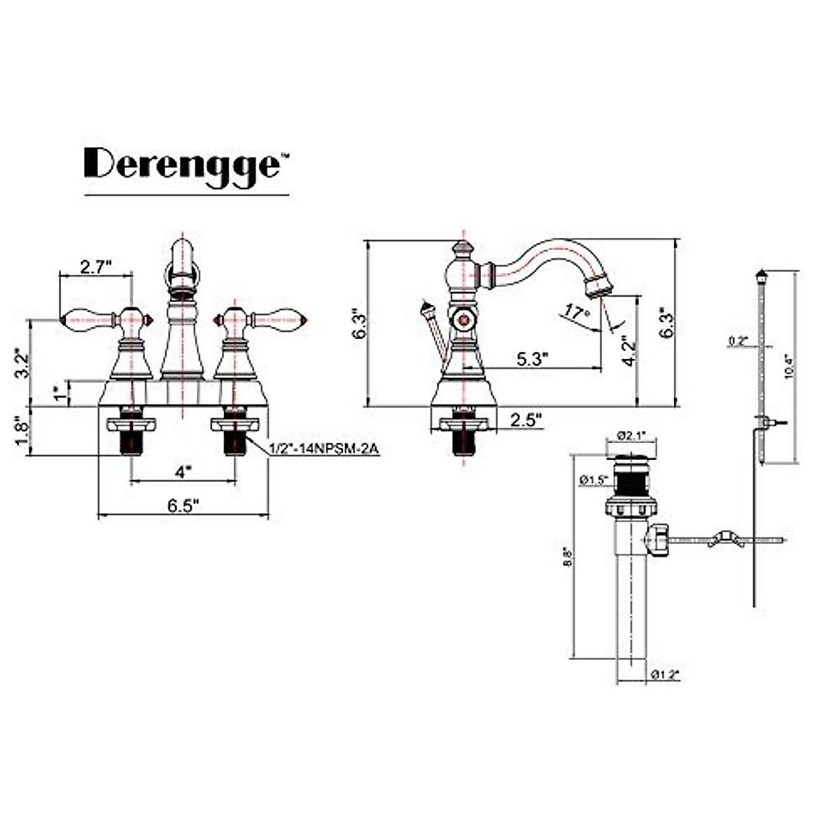 Derengge F-0048-BN Two-Handle Bathroom Faucet with Pop up Drain Assembly,cUPC NSF AB1953 Brushed Nickel