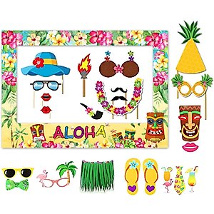 24 PCS Aloha Party Photo Booth Props Hawaiian Party Photo Booth Props Aloha Party Photo Booth Frame Aloha Party Supplies Aloha Baby Shower Decoration Aloha Bridal Shower