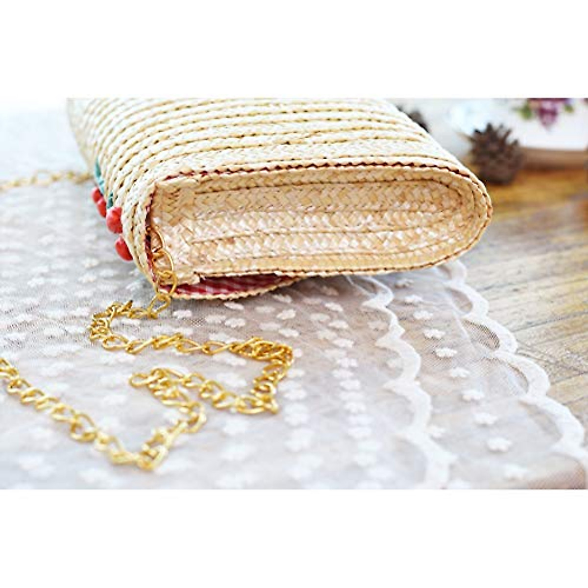 TENDYCOCO Crossbody Bag Straw Bag Shoulder Bag Cherry Print Summer Beach Cute for Women