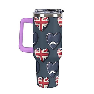 British Flag UK Flag Union Jack Insulated Tumbler with Lid And Straw Stainless Steel Travel Coffee Mug 40oz Violet-style