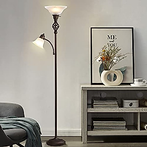 GyroVu Torchiere Floor Lamp for Living Room, LED Standing Reading Light for Bedroom with Glass Shade for Living Room Corner Bedroom Home Office,Bulbs Included