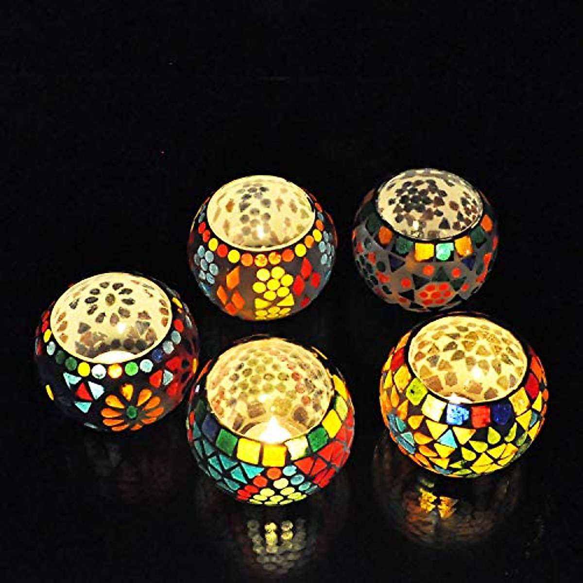 Set of 5 Tea Light Candle Holder Bowl Mosaic Glass Votive Candle Holder Decorative Candle Holder Tealight Bowl Tea Night Light Holders Handmade Artwork Gifts for Home Decor/Party Decorations