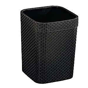Trash Basket Narrow Rattan Woven Plastic Square Waste Can Wastebasket Dustbin for Bedroom Office Home Toilet Outdoor Indoor, Black