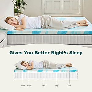 SMUG Memory Foam Mattress Topper, 3 Inch Thick Gel Infused Cooling Toppers Pad for Bed, Sleeper Sofa, RV, Camper, CertiPUR US Certified, Ventilated and Breathable, Bule, Queen