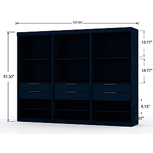 Manhattan Comfort Mulberry Mid Century Modern 6 Drawer Sectional Wardrobe Closet, Set of 3, Midnight Blue