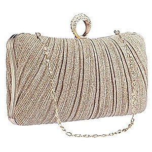 UBORSE Elegant Pleated Glitter Clutch Evening Bags for Women Formal Bridal Wedding Clutch Purse Prom Cocktail Party Handbags Champagne