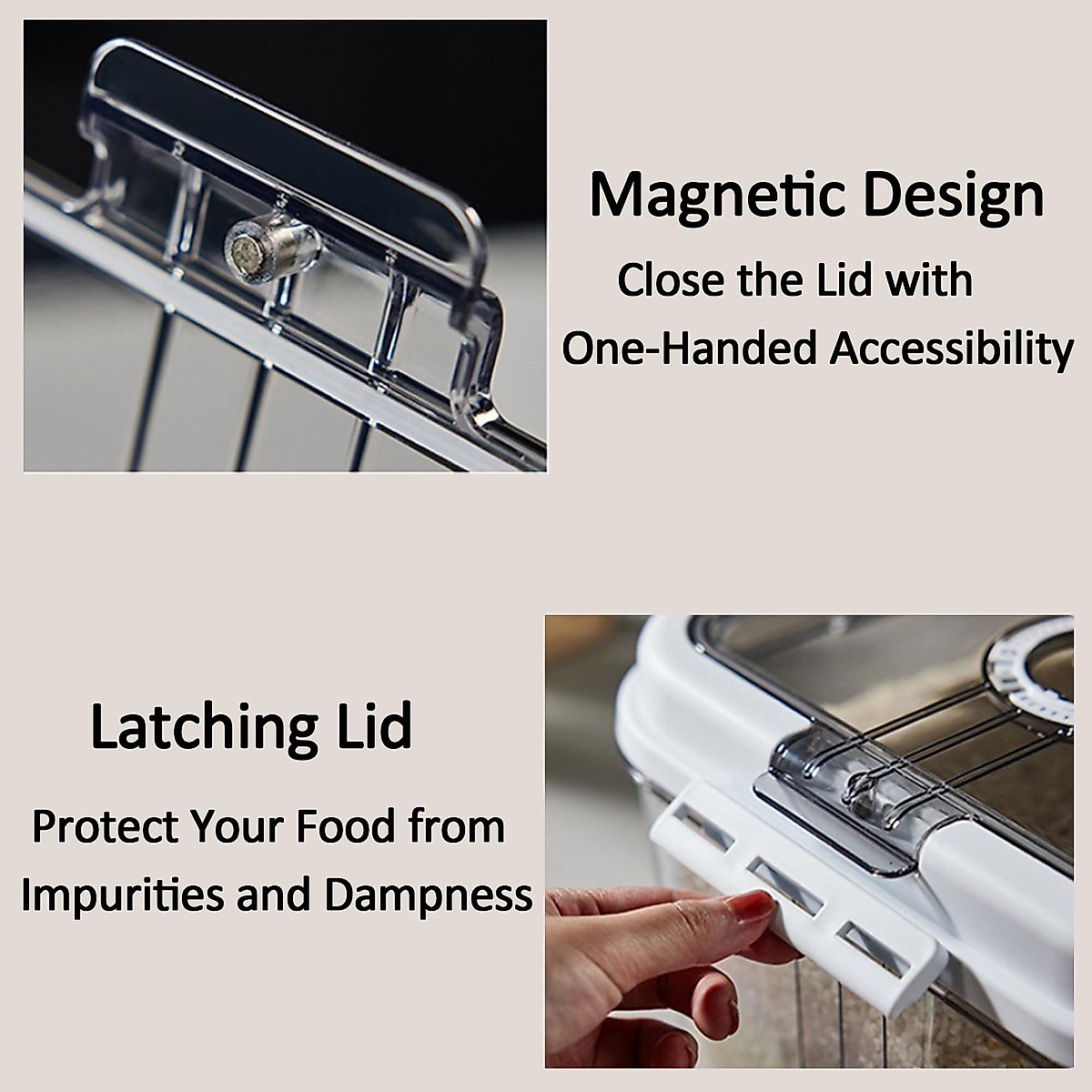 IULAVP Food Storage Containers with Lids：Cereal Storage Container with Measuring Cup, 10lbs Food Storage Containers for Rice, Flour, Sugar, Cereal, Kitchen Storage