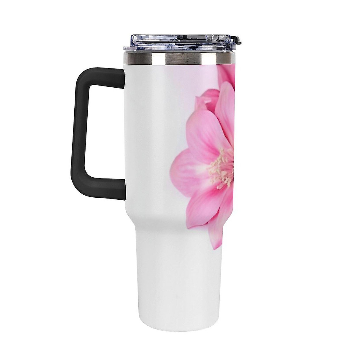 YTLKGFP 40 Oz Large Capacity Car Cup Beautiful Flowers Tumbler with Handle (Black) Straw Lid Insulated Stainless Steel Water Bottle Travel Mug Leak-proof Car Cup Keeps Cold Or Hot