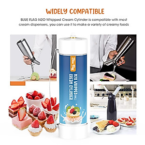 Blue Flag 2000G N2O Whipped Cream Cylinder Charger High Capacity Pure N2O Nitrous Tank Compatible with Cream Whippers