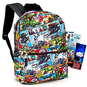 Marvel Avengers Backpack for Boys Girls Kids -- 2 Pc Bundle with 16" Marvel Comics Avengers School Backpack Bag And Stickers (Avengers School Supplies)