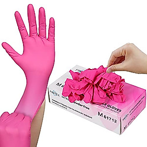 FINITEX Pink Nitrile Disposable Latex Free Gloves - 3.5mil 100PCS/Box 9inch Long Latex Free Gloves Guantes de Nitrilo Cleaning Medical Exam Food Cooking Gloves (100, Medium)