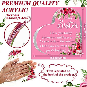 Yulejo Acrylic Heart Sister Gift from Keepsake Paperweight a is God's Way of Making Sure We Never Walk Alone Memory Gifts Table Centerpiece Decor Birthday for Sisters (Blossom, 6 x 6'')