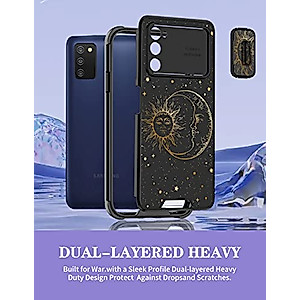 Goocrux for Samsung Galaxy A03S Case Sun and Moon Stars for Girls Women Cute Space Girly Phone Cover Fashion Gold Print Unique Design with Slide Camera Cover Aesthetic Cases for Galaxy A03S 5G 6.5''