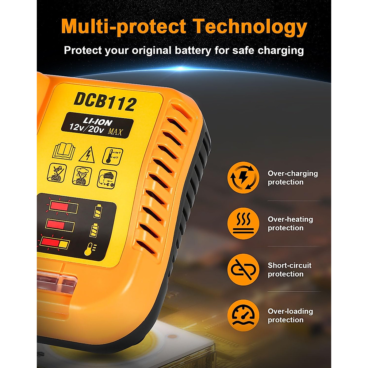 Aoasur DCB112 Battery Charger Replacement for Dewalt Compatible with 12V 20V Max Lithium BatteryDCB120 DCB127 DCB115 DCB118 DCB107 DCB105 DCB102(2 Batteries Included), Red,Yellow