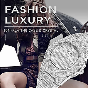 FANMIS Unisex Luxury Crystal Diamond Watches Silver Gold Fashion Quartz Analog Watch Stainless Steel Band Bracelet Big Face Women's Men's