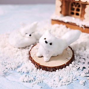 Simulation Fox Toy 2 Piece Fur Fox Model Stuffed Fox Ornament Static Action Figures Fox Squatting Sleeping Plush Mini Fox for Home Office Bag Decoration 5.5 x 2.76 Inch, 3.15 x 2.36 Inch (White)