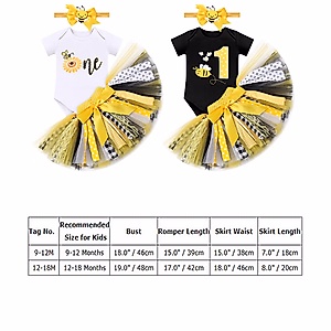 IDOPIP Baby Girls My 1st Birthday Outfit Bumble Bee Costume Dress up Short Sleeve Romper Tutu Skirt Headband 3PCS Clothes Set for One Year Old Girl Cake Smash Photo Shoot Black Bee 9-12 Months