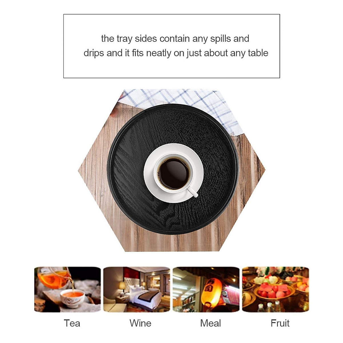 Wood Tea Tray Round Shape Solid Coffee Snack Meals Serving Plate, Food Serving Tray with Raised Edges for Home Kitchen Restaurant(21cm)