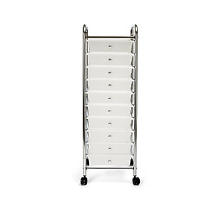 Seville Classics Rolling Utility Organizer Storage Cart, for Home Office, School, Classroom, Scrapbook, Hobby, Craft, 10 Drawer, Frost White