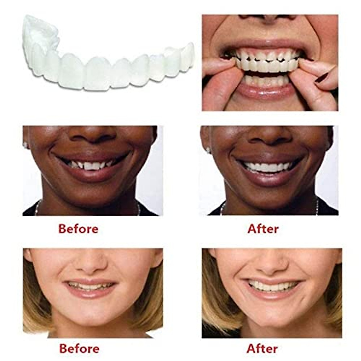 2 Pairs Fake Teeth，Adjustable Veneers Dentures for Men and Women，Cosmetic Tooth Repair Kit for Regain Confident Smile.