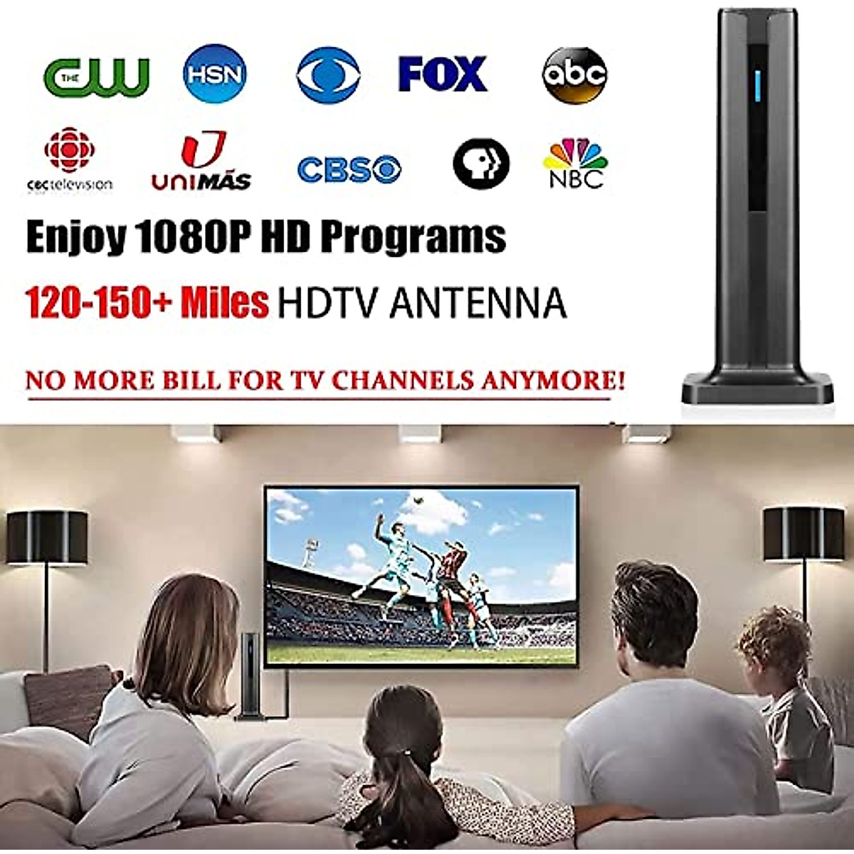 Amplified HD TV Antenna 300 Mile Digital Indoor & Outdoor,Portable TV Antenna with Signal Booster Smart Switch Support Universal Home&RV 4k 1080p,17ft Coax Cable