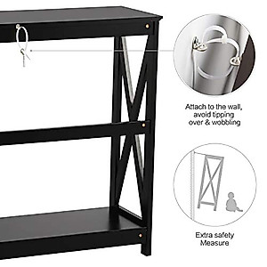 Yaheetech Console Table for Entryway, 2 Tier Entryway Table Bookshelf Accent Table w/Storage Shelf Living Room Entry Hall Foyer Table Furniture, Black,X-Design