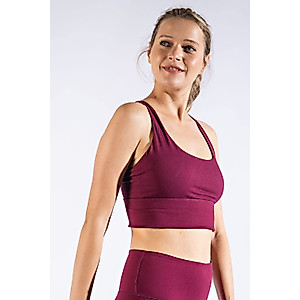Hype Up Women's Strappy Crisscross Back Medium Support Sports Bra with Removable Cups (S-3X) Burgundy