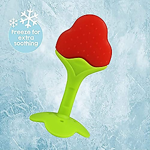 RaZbaby Infant & Baby Massager & Teether Toy 3-Pack, Fruit-Shaped Multi-Texture Teethers Soothe Sore Gums, Non-Toxic BPA-Free Food-Grade Silicone, Hands-Free & Easy to Hold, Safe to Freeze, 3M+