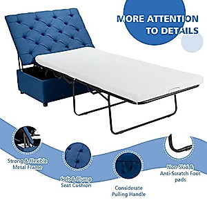 CXDTBH Folding Ottoman Sleeper Bed with Mattress Convertible Guest Bed Blue/Gray (Color : D)