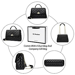 ER.Roulour Quilted Crossbody Bags for Women, Trendy Roomy Shoulder Handbags with Flap Gold Hardware Chain Purses Shoulder Bag Black