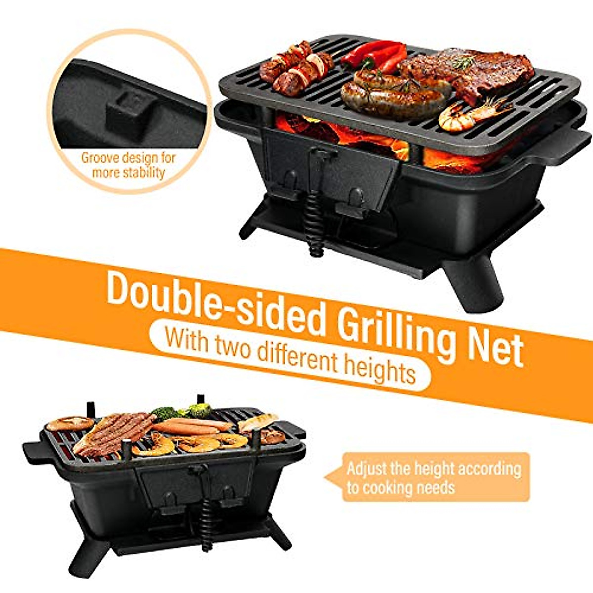 Giantex Charcoal Grill Hibachi Grill, Portable Cast Iron Grill with Double-sided Grilling Net, Air Regulating Door, Fire Gate, BBQ Grill Perfect for Outdoor Picnic Camping Patio Backyard Cooking