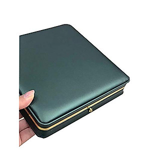JunningGor Blackish Green Premium Leather Box Wedding Jewelry Set Display Case Storage Holder (For Pearl Necklace)
