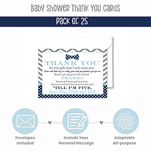 Paper Clever Party 25 Bow Tie Baby Thank You Cards Pack – Boys Baby Shower Notes with Envelopes, Prefilled Message, Customizable Blank Stationery, Adventure Theme, New Parents Gift Ideas