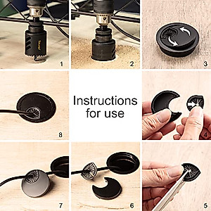 TOLESA Desk Wire Cord Cable Grommets Hole Cover 5 pcs 2.4 Inch (60mm) Hole Cutter M42 Hole Saw Kit Bi-Metal High Speed Steel Hole Saw Drill Bits Office PC Desk Cable Cord Organizer for Wire Management