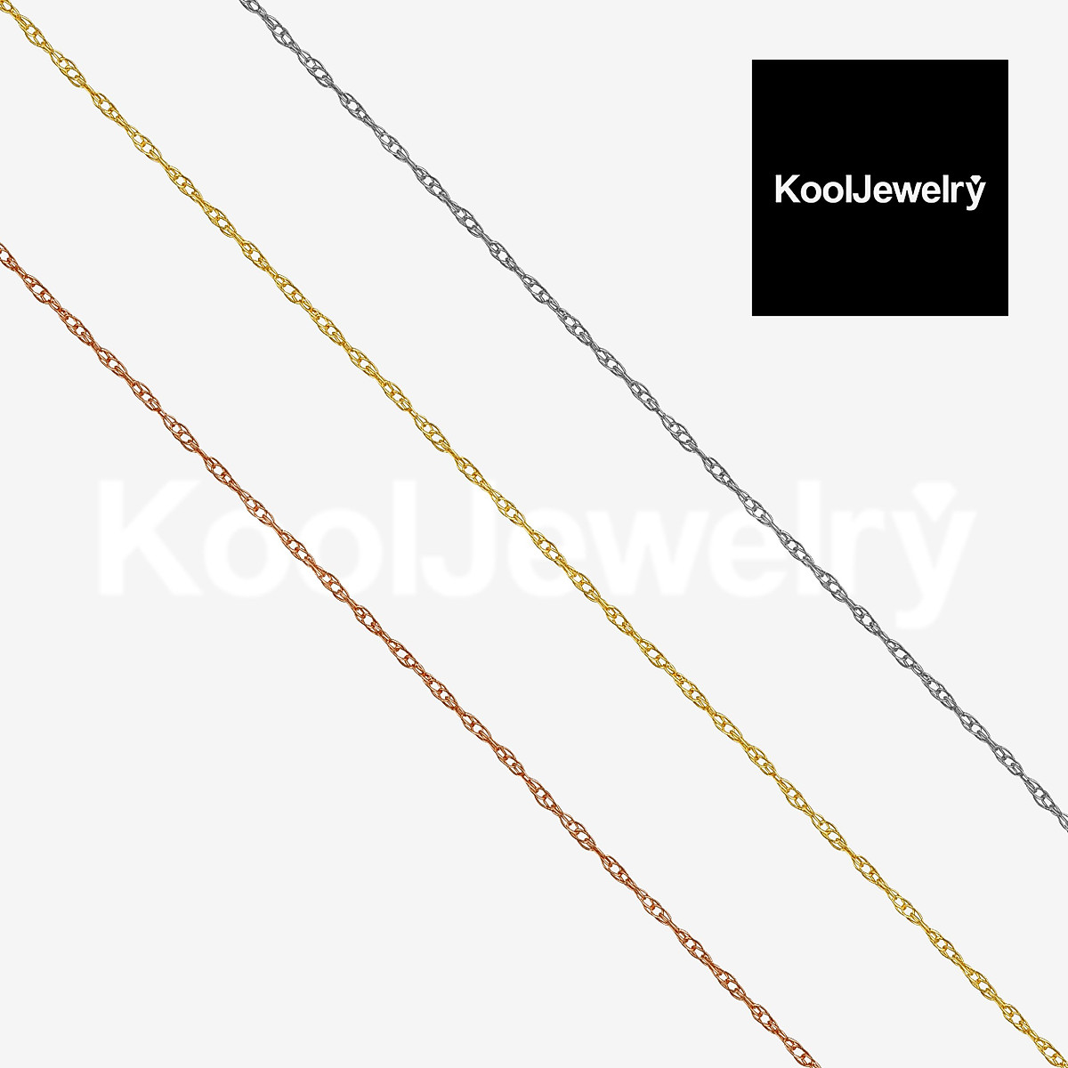 Kooljewelry 14k Yellow Gold Rope Chain Pendant Necklace (0.8 mm, 18 inch)
